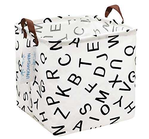 LANGYASHAN Square Storage Baskets Waterproof Canvas Children Laundry Nursery Hamper for Shelves Gift Baskets Toy Organizer Room Decor (Square alphabet)