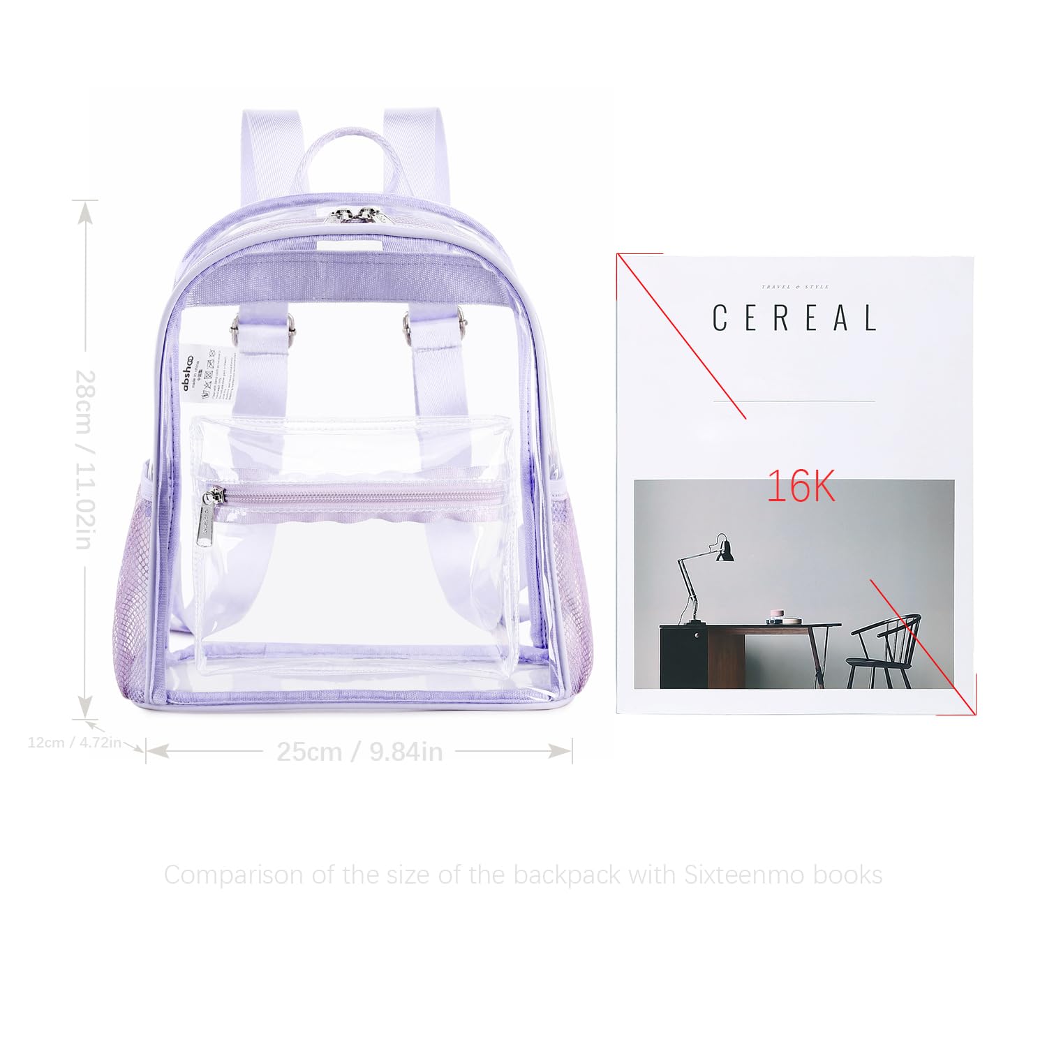 abshoo Clear Mini backpack Stadium Approved 12x12x6 Clear Bag Transparent Small Backpacks (Purple)