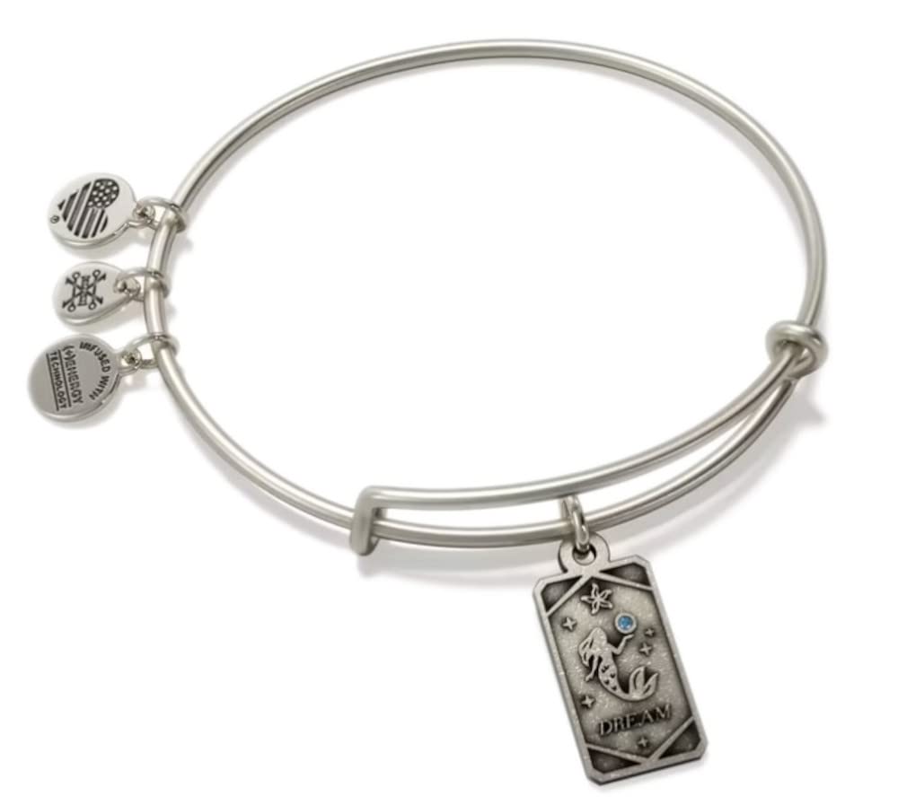 Alex and Ani Path of Symbols Expandable Bangle for Women, Dream Mermaid Oracle Charm, Rafaelian Silver Finish, 2 to 3.5 in