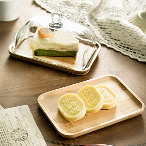 Bamboo Butter Dish with Glass Lid- 18X12X10CM Clear Butter Tray for Refrigerator& Counter for Butter, Block of Cream Cheese& Serving Dish ( Bamboo Tray )
