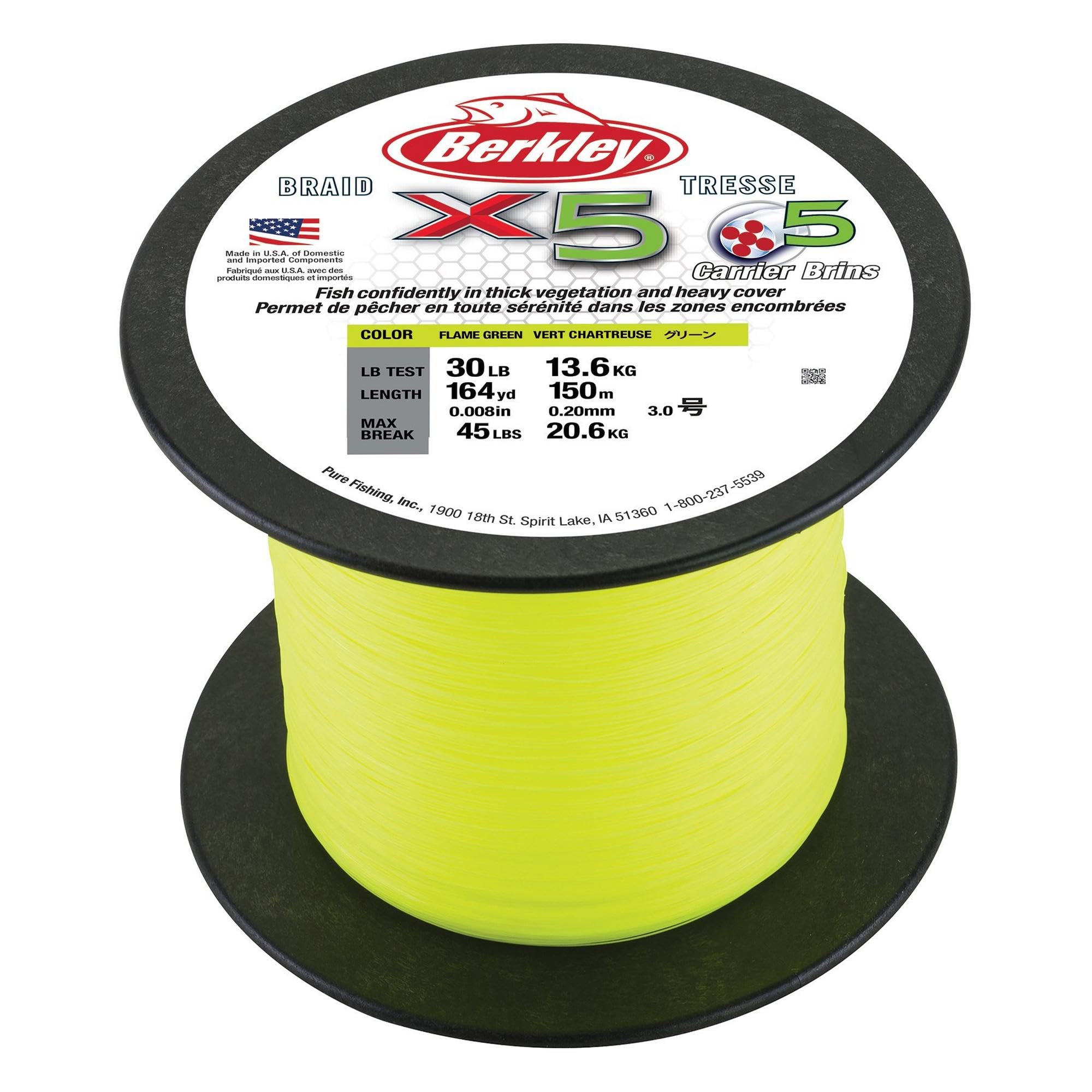 Berkley x5 Braid Superline, Crystal, 15-Pound Break Strength, 2188yd Fishing Line, Suitable for Freshwater and Saltwater Environments