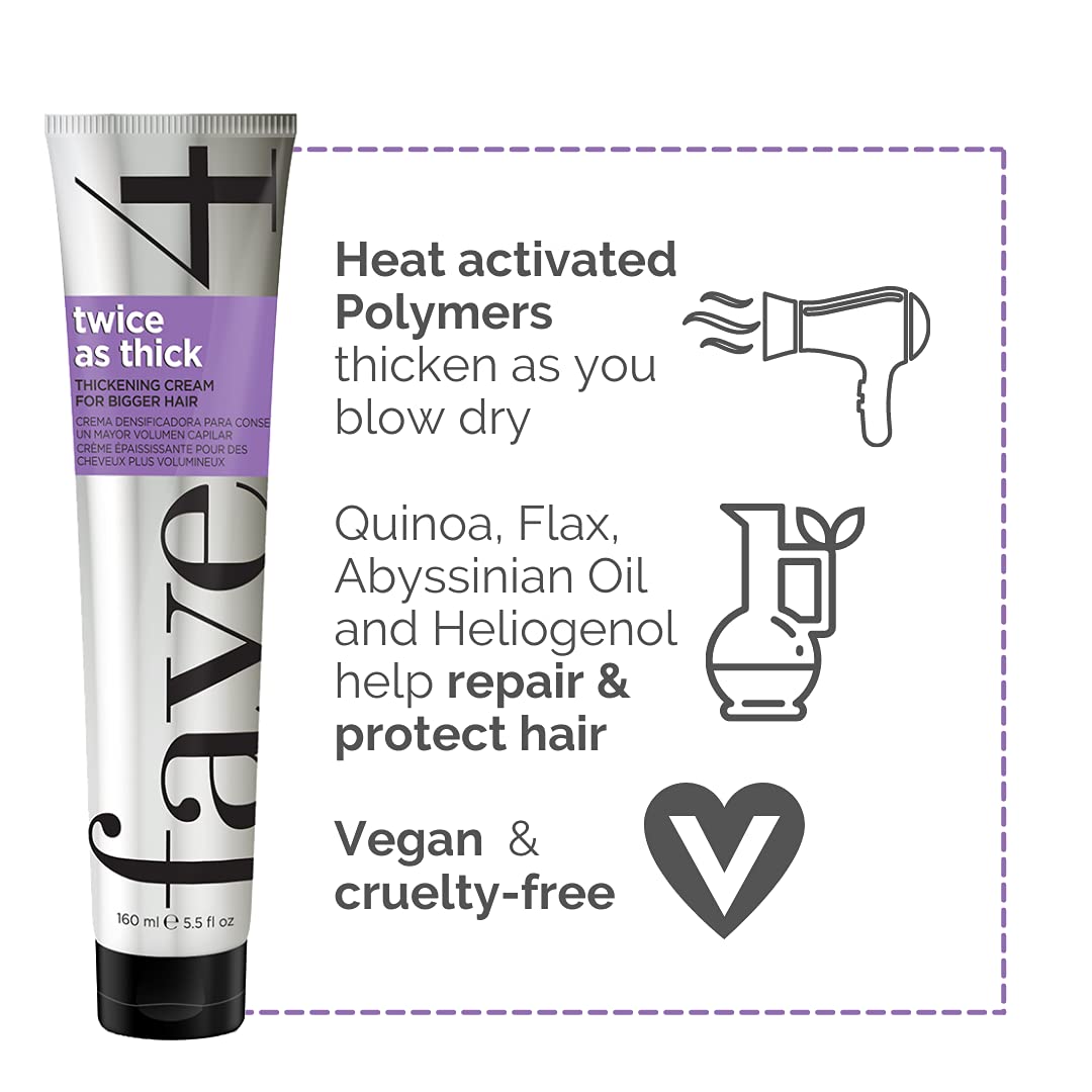 fave4 hair Twice as Thick Blow Dry Thickening Cream for Bigger Hair, Volume for All Hair Types, 5.5 fl oz