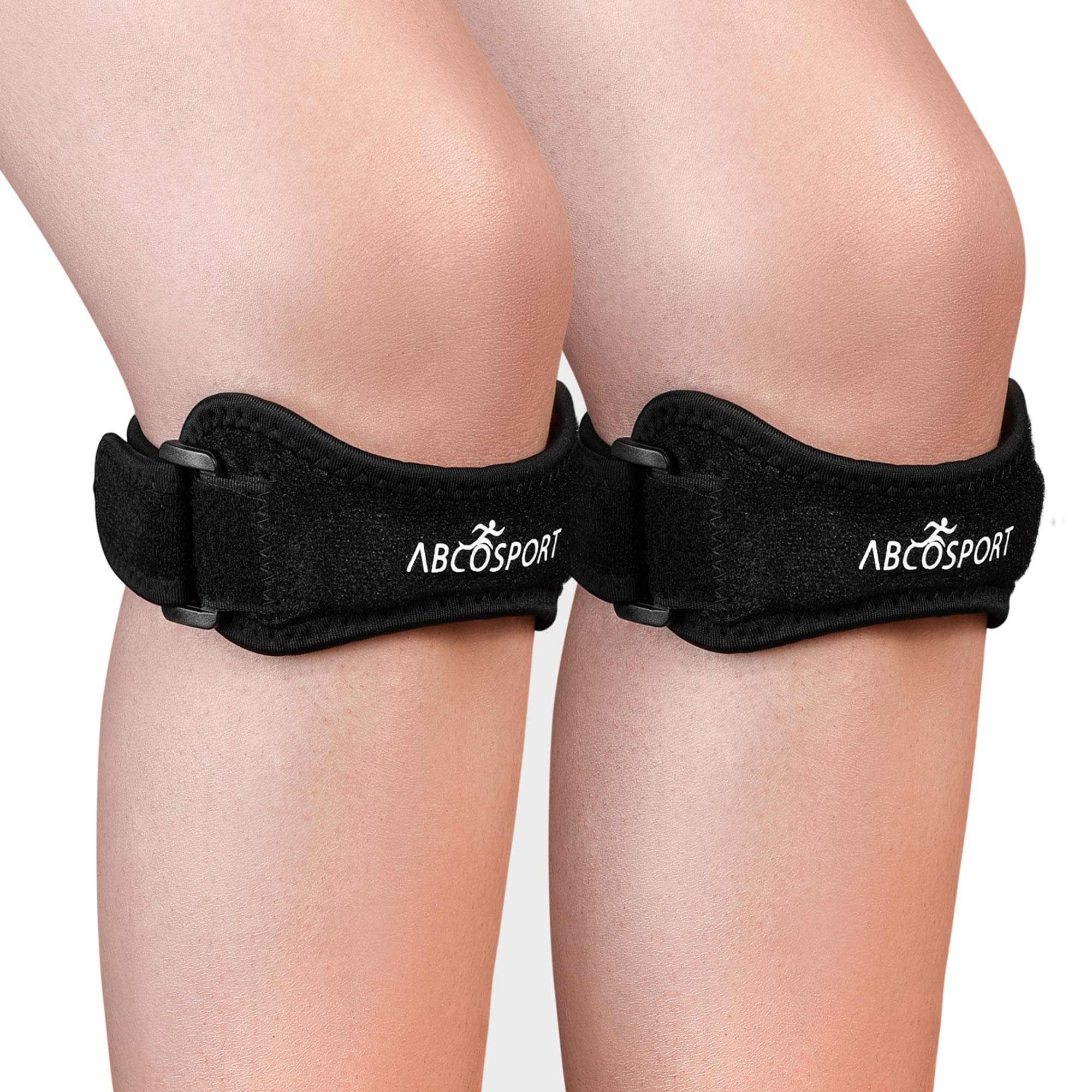 Abco Tech Patella Knee Strap (Black - 2 Pack) - Knee Pain Relief - Tendon and Knee Support for Running, Hiking, Soccer, Basketball, Volleyball and Exercise - Runners Knee Stabilizer - Adjustable Band
