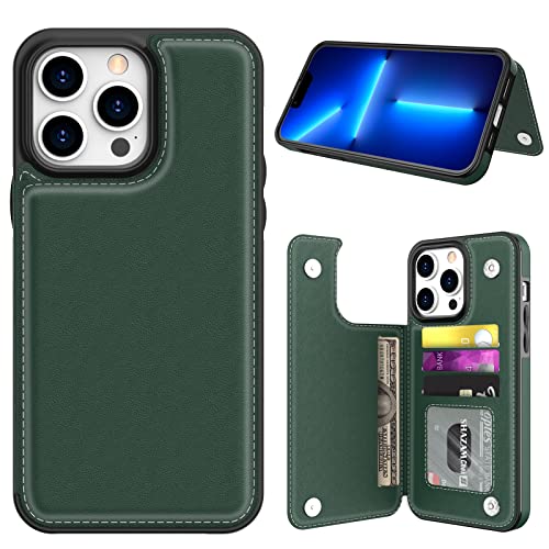 Delidigi Compatible with iPhone 13 Pro Max Case Wallet with Card Holder, Flip PU Leather Built-in Card Slots, Kickstand and Shockproof Case for iPhone 13 Pro Max 6.7 inch Women Men (Alpine Green)