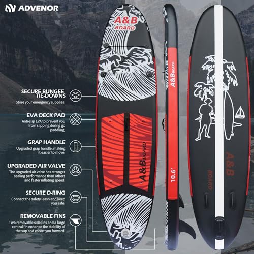 A&BBOARD Paddleboard Inflatable Paddle Board,ISUP 11'5''x32''x6'' Stand Up Paddle Board Standing Boat for Adult, Inflatable Paddle Boards for Adults 350lbs Capacity,15PSI Pressure(Black & Red)