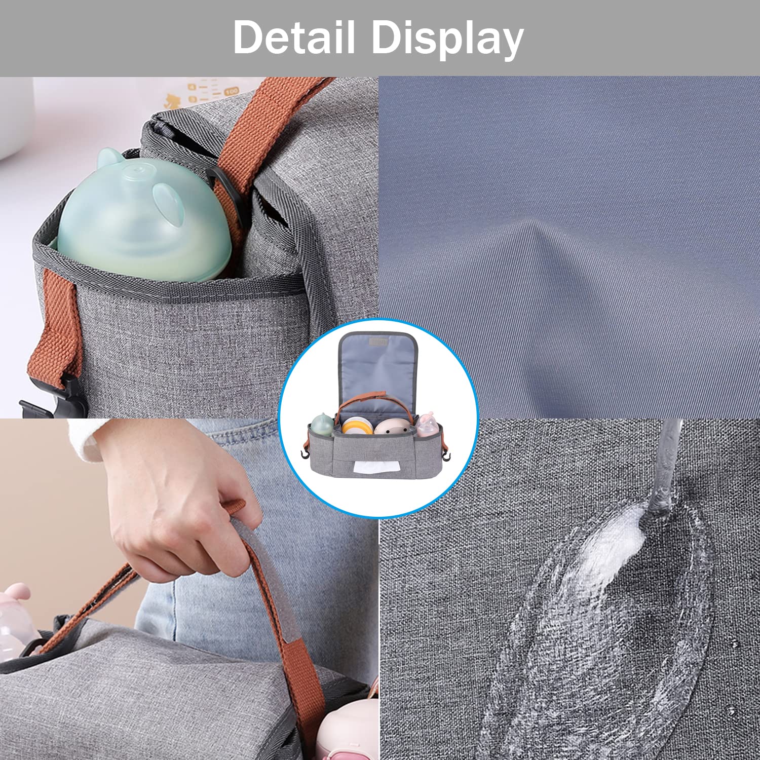 ASunine Large Space Stroller Organizer Bag, Universal Stroller Accessories Bag with 2 Cup Holders, Multiple Pockets for Bottle, Diaper, Phone, Toys, Baby Items