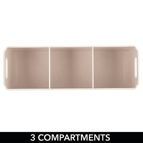 mDesign Divided Plastic Beauty Organizer Bin w/Handles for Bathroom Drawers, Vanity, or Countertops, Storage for Makeup Brushes, Palettes, Blush, Concealers - Lumiere Collection - 2 Pack, Cream/Beige