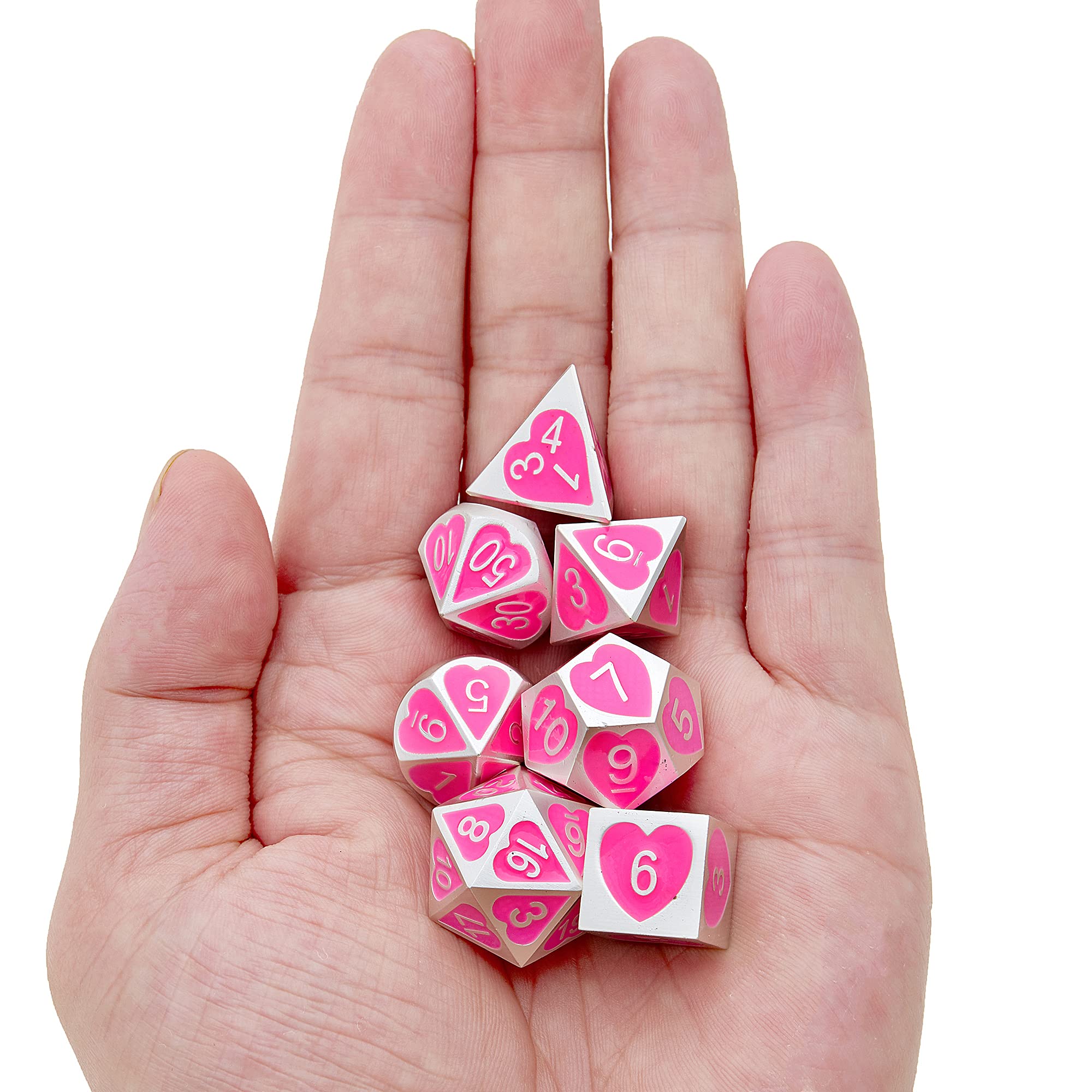 DND Metal dice Set, Heart-Shaped Pink Polyhedron 7-Piece Set, Suitable for Dungeon and Dragon RPG MTG or Board Game D &D Pathfinder, etc.