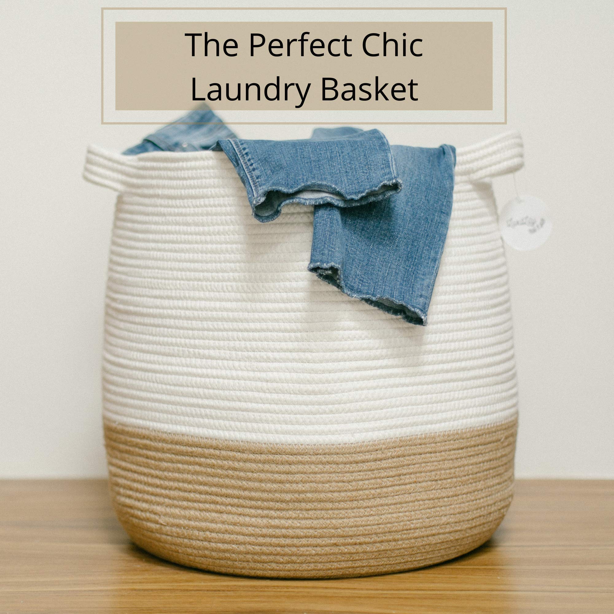 Large Blanket Basket for Living Room - Decorative Woven Baskets for Storage, Cotton Rope Baskets for Storage 16βx18β, Round Basket, Tall Laundry Hamper Basket, LuxiLily Baskets