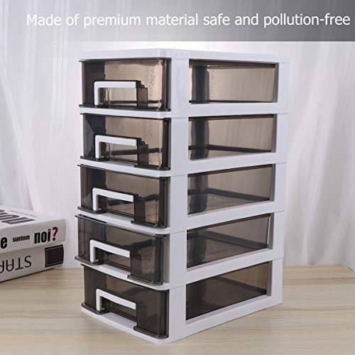 DECHOUS Plastic Storage Drawer, 5- layer Storage Cabinet Plastic Drawer, Portable Storage Rack Organizer clear Drawer Organizers Makeup Organizer Makeup Drawer Clear Jewelry Organizer