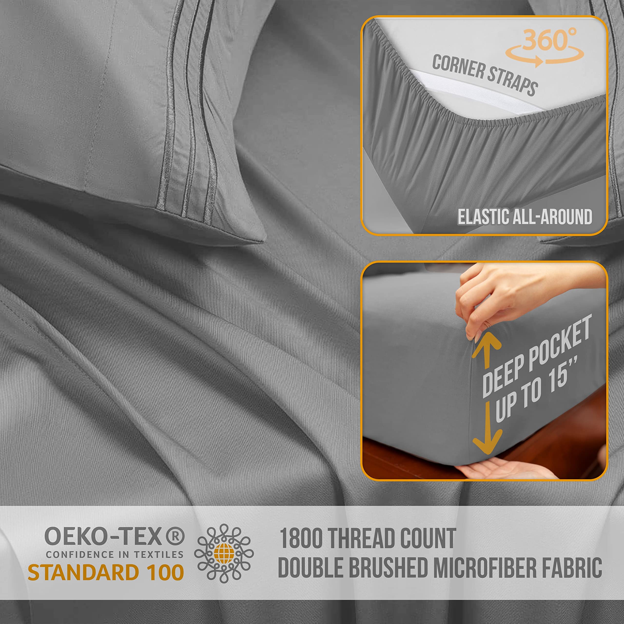 Abeero Home Full Size Bed Sheets Cooling - Luxury Hotel Sheet Set - Soft Sheet with Elastic Corner Strap - Deep Pocket Microfiber Bedsheet - Bedding Sheet & Pillowcases -4 PC (Full Size, Light Gray)