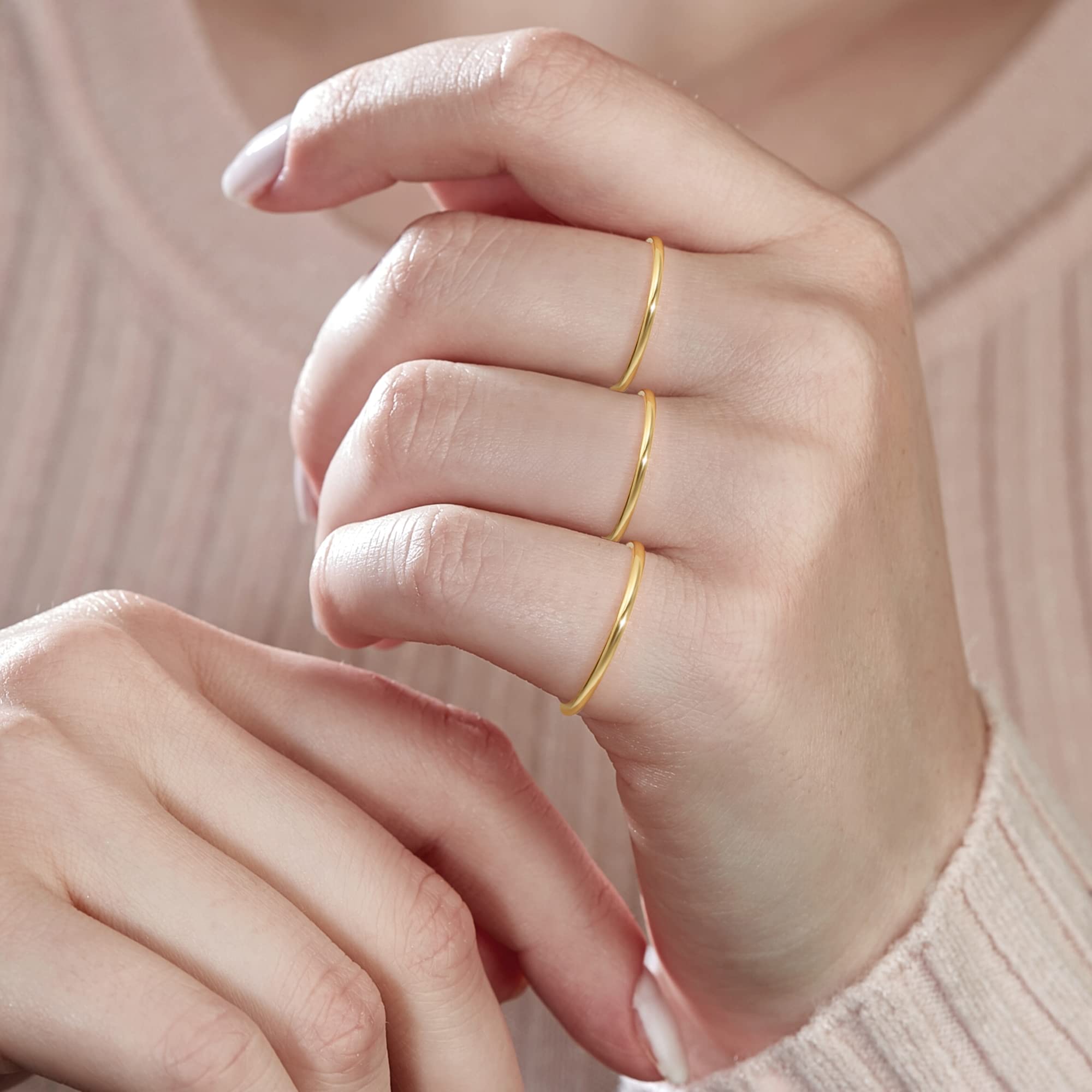 ALEXTINA Women's 6 Pieces Stainless Steel 1MM Gold Thin Midi Stacking Rings Plain Band Comfort Fit Size 4 to 9