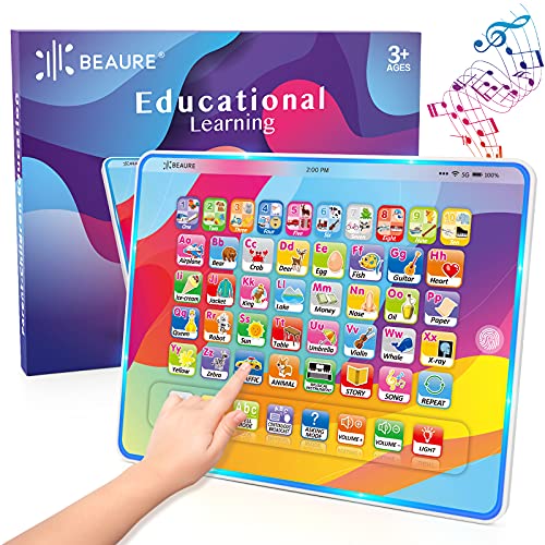 BEAURE 12 in 1 Kids Tablet with Lights - Interactive Toddler Learning& Education Toys, ABC Learning for Toddler Tablet for Kids - Gifts for age 3 4 5 year old boys and girls