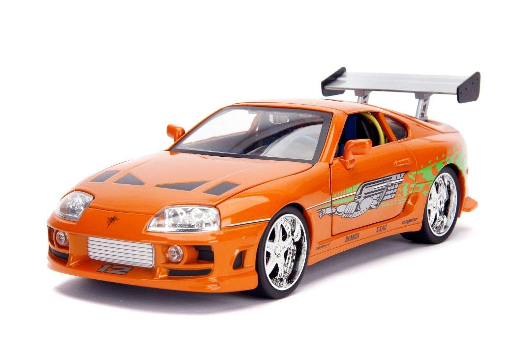 Fast & Furious 1:18 Toyota Supra Die-cast Car & 3" Brian Figure, Toys for Kids and Adults,Orange