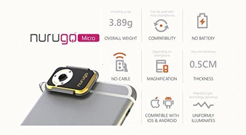 Nurugo Micro Smartphone Microscope (Silver) 400X Magnification Including Brackets for iPhone - Share Media with The Nurugo Application(Android & iOS) (Silver)