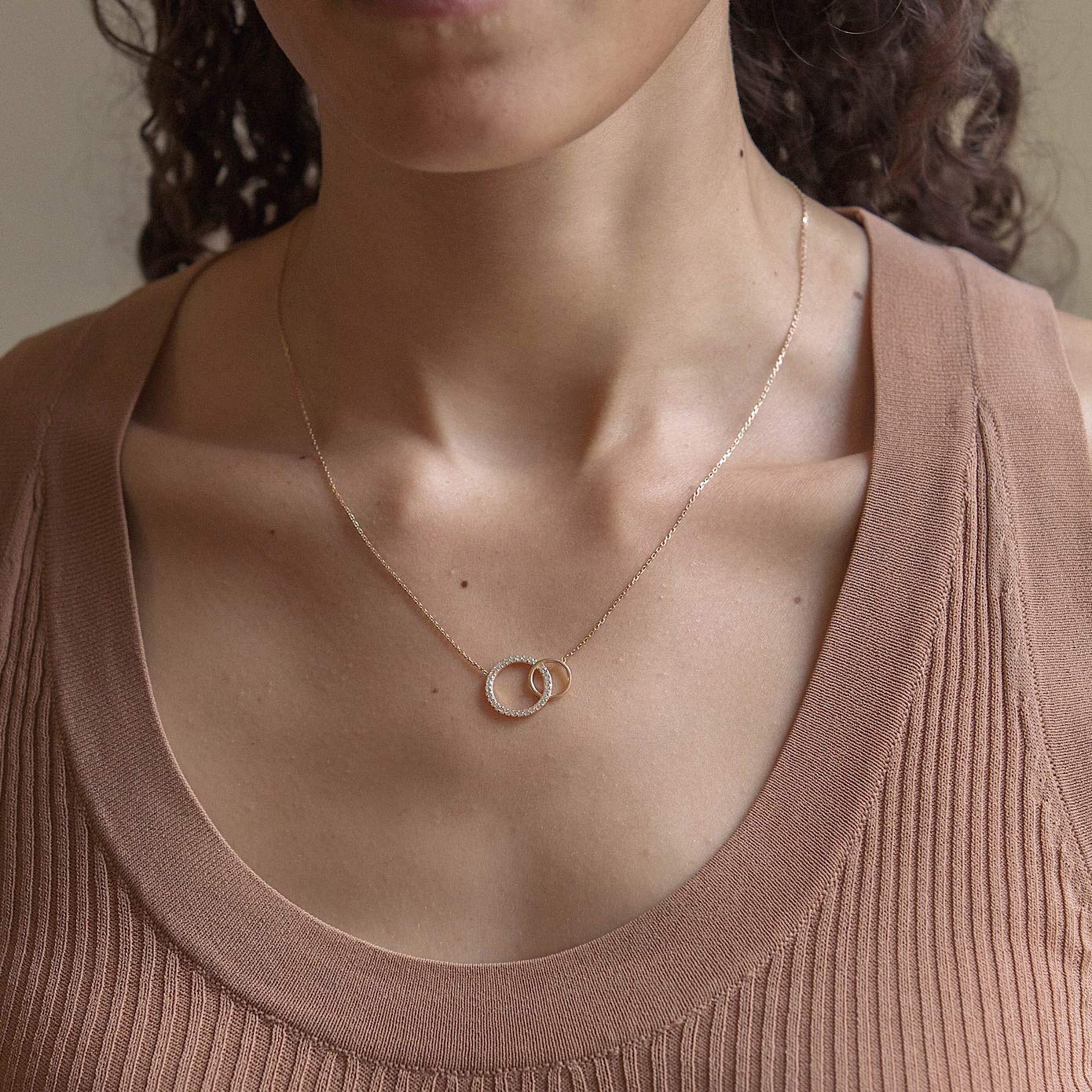 A+O Sister Necklace Gift- Interlocking Circle Necklace 18-20" in Rose Gold Vermeil