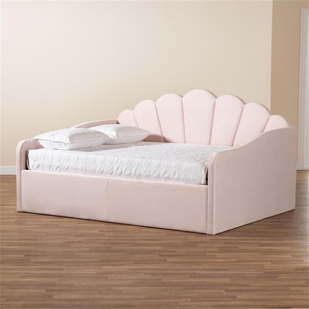 Baxton Studio Timila Modern and Contemporary Light Pink Velvet Fabric Upholstered Queen Size Daybed