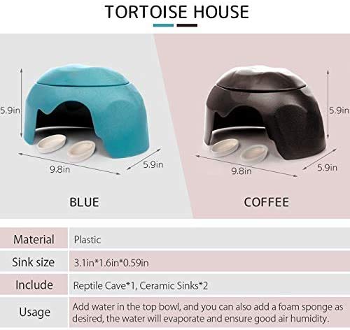 TINTON LIFE Reptile Hideouts Box with 2 Ceramic Sinks to Increase Humidity Terrarium Reptile Hide Habitat Humidify Cave for Turtle Lizard Tortoise Amphibians Snake, 9.8x5.9x5.9 Coffee