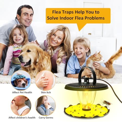 Flea Trap for Inside Your Home with Light Bulbs and Sticky Refills, Flea Killer for Indoor Natural and Friendly Flea Traps Safety for Kid and Pet 2 Pack