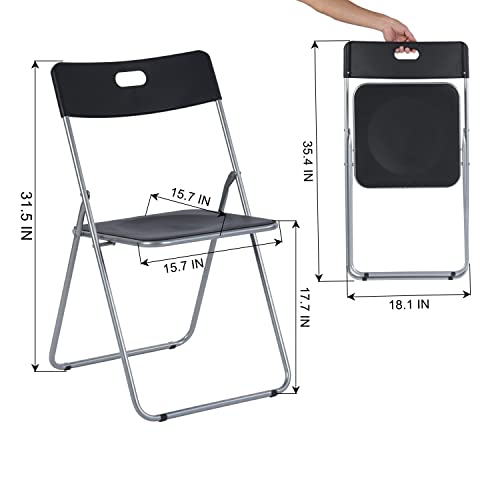 FurnitureR Set of 6 15.7''Lightweight Foldable Portable Commercial Plastic Seat/Carrying Handle for Home Office Living Meeting Reception Room Folding Chairs, Black