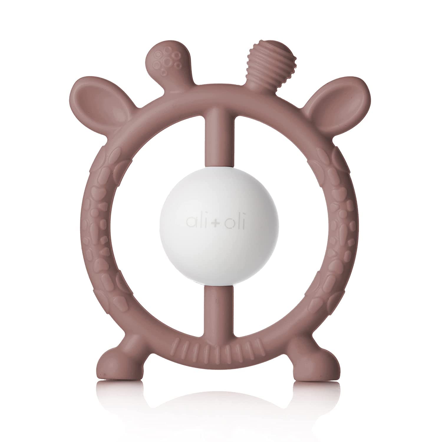 Ali+Oli Baby Teether & Rattle (Mist Giraffe) Baby Teething Relief, Silicone Teethers for Babies 3+ Months, Baby Teething Toys w/Multi-Textured Surface, BPA Free & Freezable Teethers for Babies