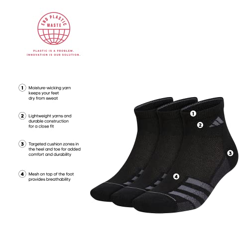 adidas Men's Superlite Stripe 3 Quarter Socks (3-Pair), Heather Dark Grey/Black/Night Grey, Large