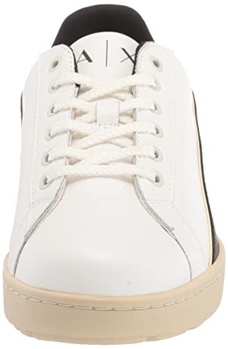 A|X Armani Exchange Men's Elevated Stripe Logo Colorblock Action Leather Sneaker, White/Black, 8.5
