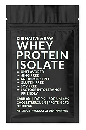 NMNWed Native & Raw Whey Protein Isolate, Unflavored, 0 CarbFat, Low CholesterolSodium, rBGH Free, Antibiotic Free, Gluten Free, Soy Free, Good for Keto, Paleo, and Lactose Intolerance (2.8 oz)