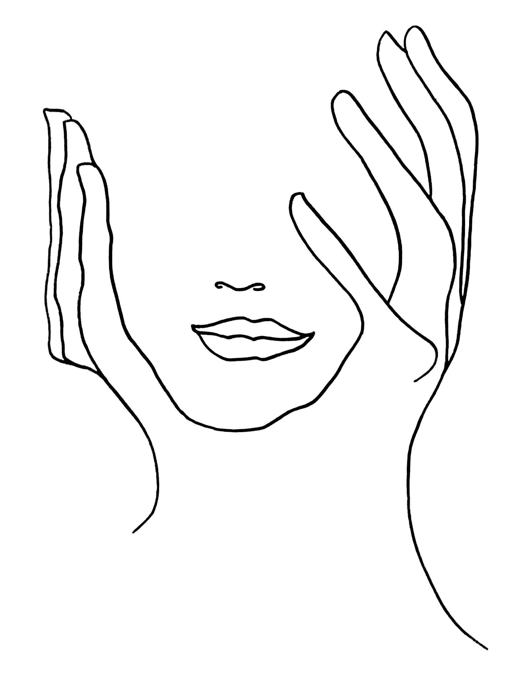 Abstract Minimalist Line Wall Decor - 11x14" UNFRAMED Print - Modern, Minimal, Black And White Drawing - Female Face And Hands Silhouette Wall Art