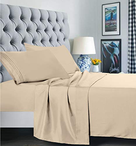 Elegant Comfort ® 1500 Thread Count Egyptian Quality Super Soft WRINKLE FREE & WRINKLE RESISTANT 4 pc Sheet Set, Deep Pocket Up to 18" - All Size and Colors, Queen Beige