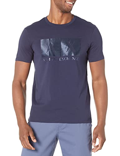 A|X ARMANI EXCHANGE mens Silk Screen Box Logo T-shirt T Shirt, Navy Blazer, Medium US