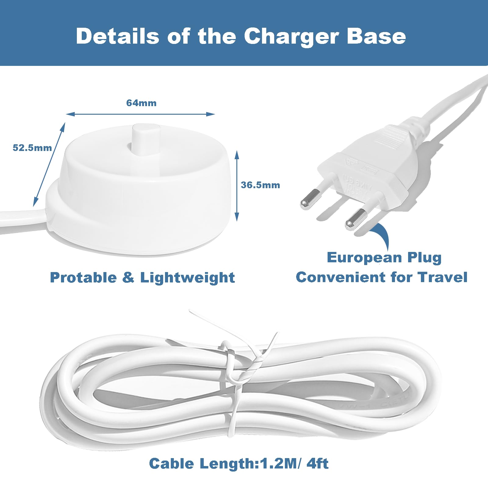 Toothbrush Charger for Oral-b Braun Electric Toothbrush,Inductive Replacement Charger Power Cord Fits Braun Oral-B Modle 3757, Portable Travel ABS Charging Base 110v-240v(US Plug)
