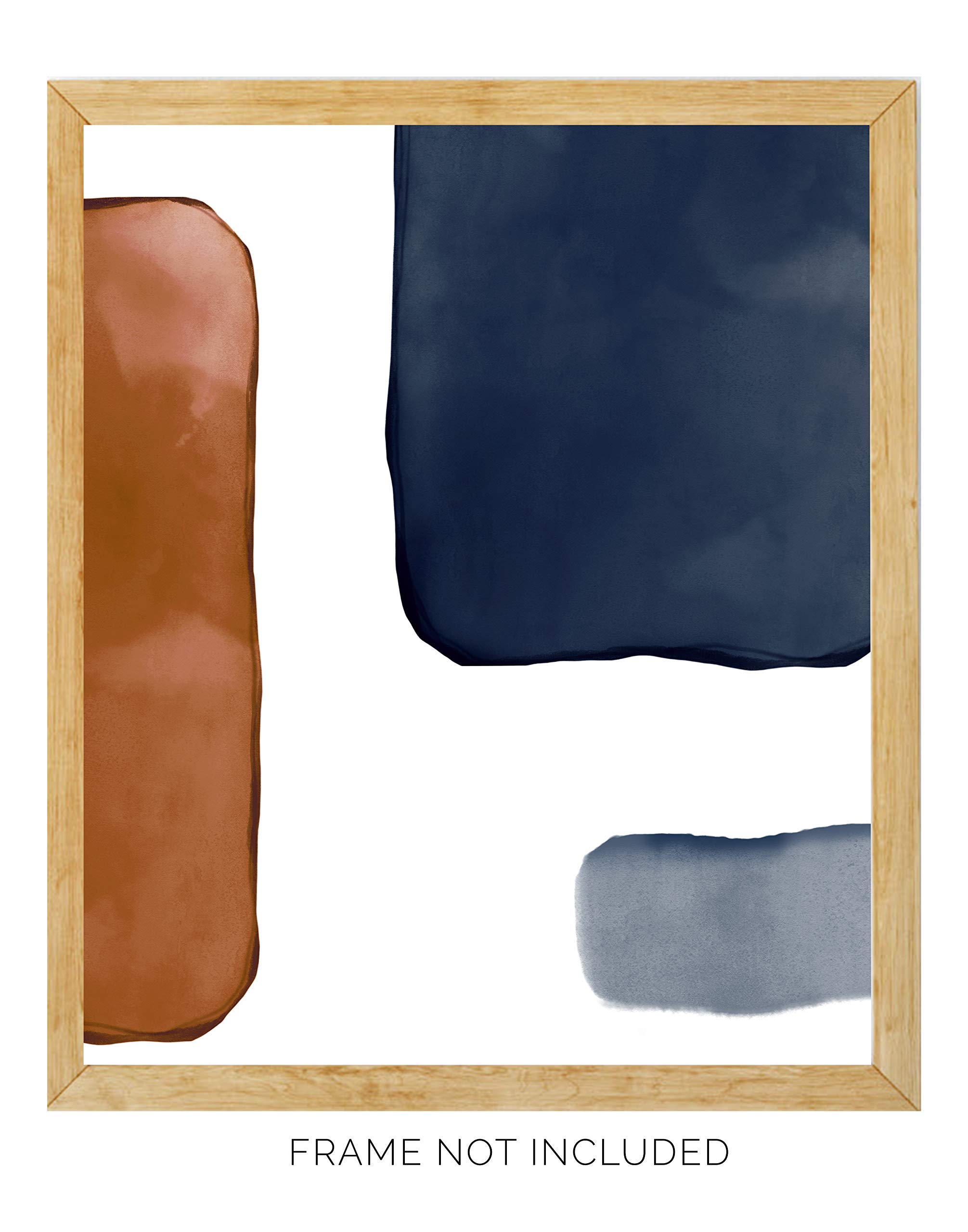 Abstract Navy Blue, White & Rust Blocks Wall Art. Set of 2 11x14 UNFRAMED Prints. Abstract, Minimalist Modern Wall Decor. Neutral Shades of Dark Indigo Blue, Burnt Orange and White.