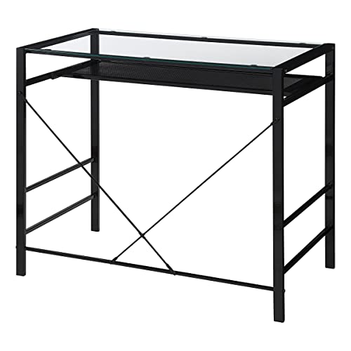 OSP Home Furnishings Zephyr Computer Desk with Keyboard Shelf and Tempered Glass Top, Clear Glass and Black Frame, 36" W x 20" D x 30.25" H