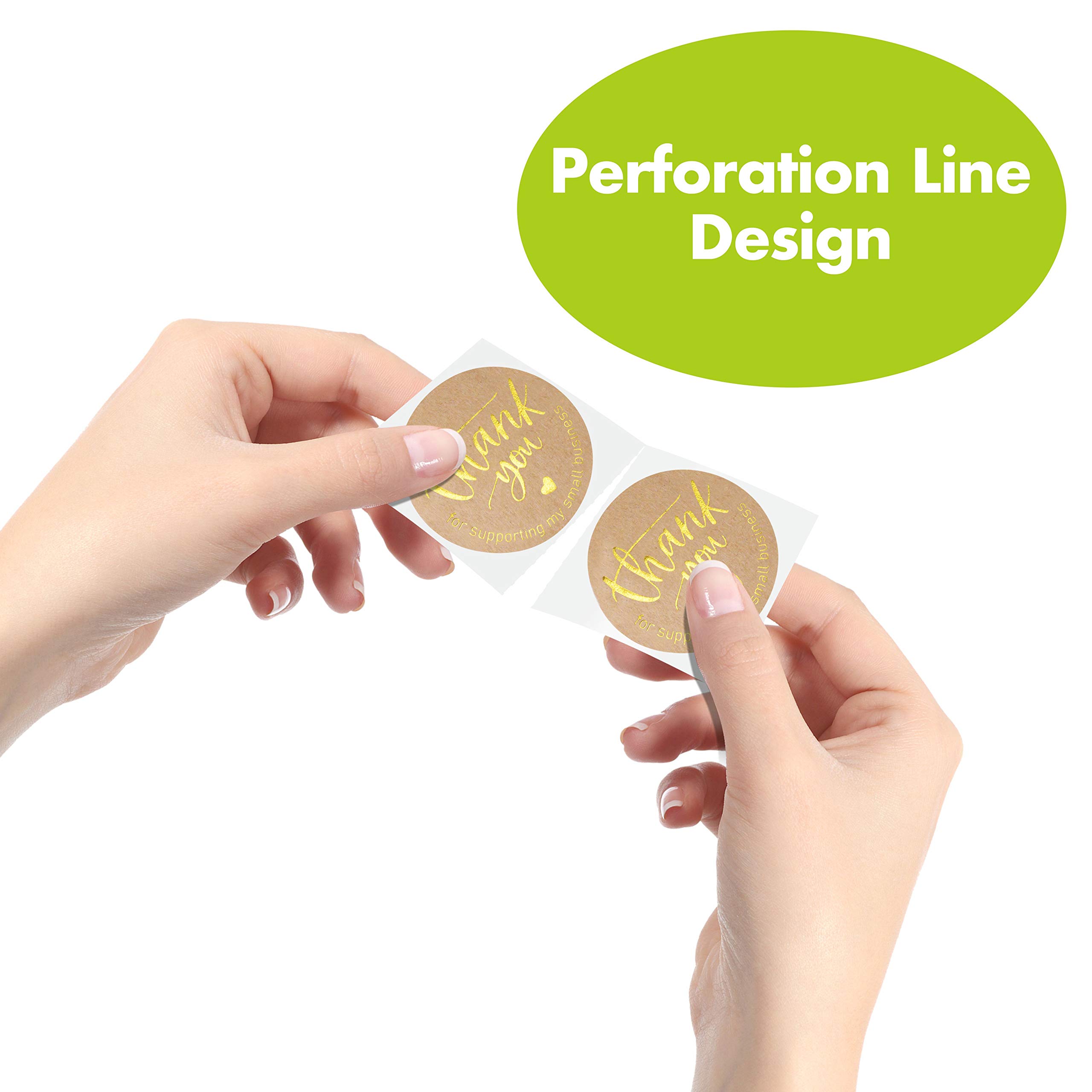 500 PCS Thank You Stickers Kraft Round with Perforation Line for Personal and Business Use (Each Measures 1.5" in Diameter)