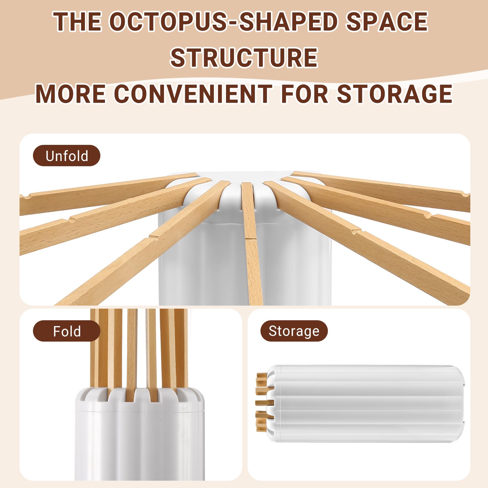 Essenhome Space-Efficient Wall Mounted Drying Rack - Foldable, Nail-Free Installation, Solid Wood Design with 7 Adjustable Arms for Laundry and Towels - Ideal for Bathroom, Bedroom, RV, & Balcony