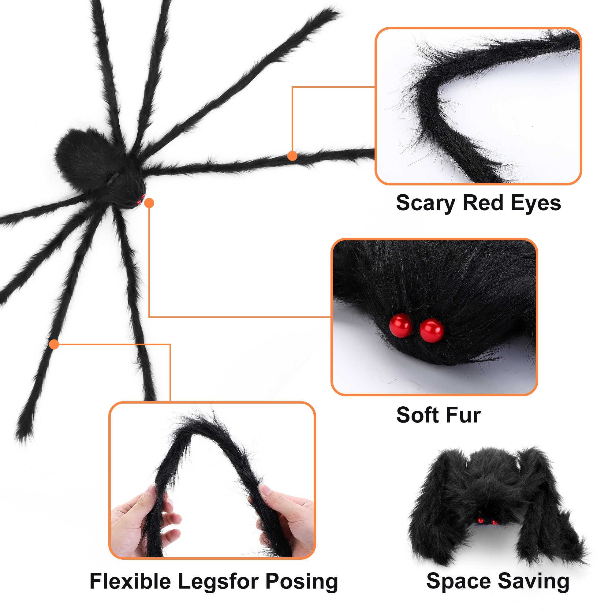 Abincee 2 Pack Halloween Decorations Outdoor Spiders,5FT Giant Hairy Spiders for Halloween Yard Decor Outdoor Scary Party