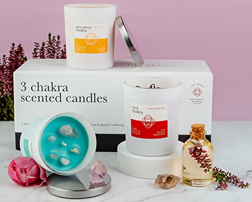Chakra Abundance Candle Box Set of 3 with Crystals Inside | for Aromatherapy, Meditation, Yoga, Reiki and Mindfulness | Gift Box Candles…