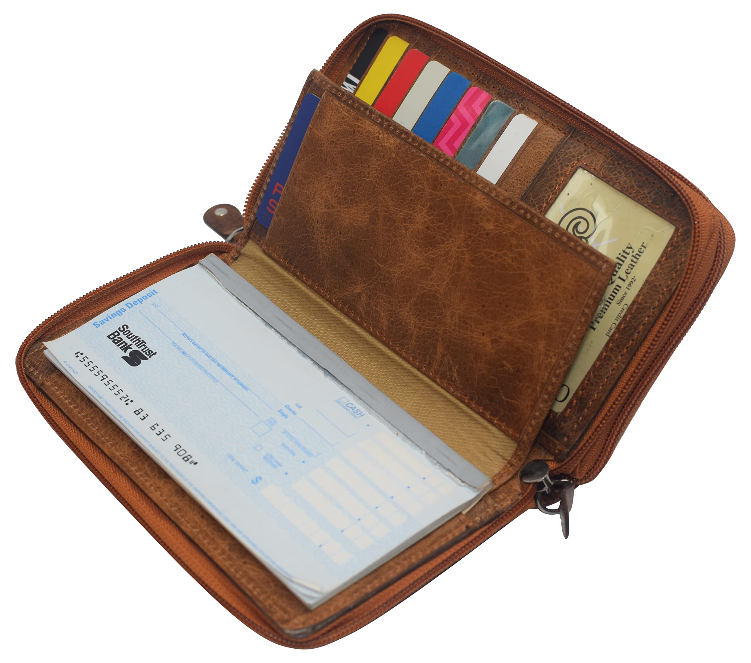 Cavelio Leather Wallets for Women RFID Blocking Double Zip Around Credit Card Holder Phone Clutch (Tan)