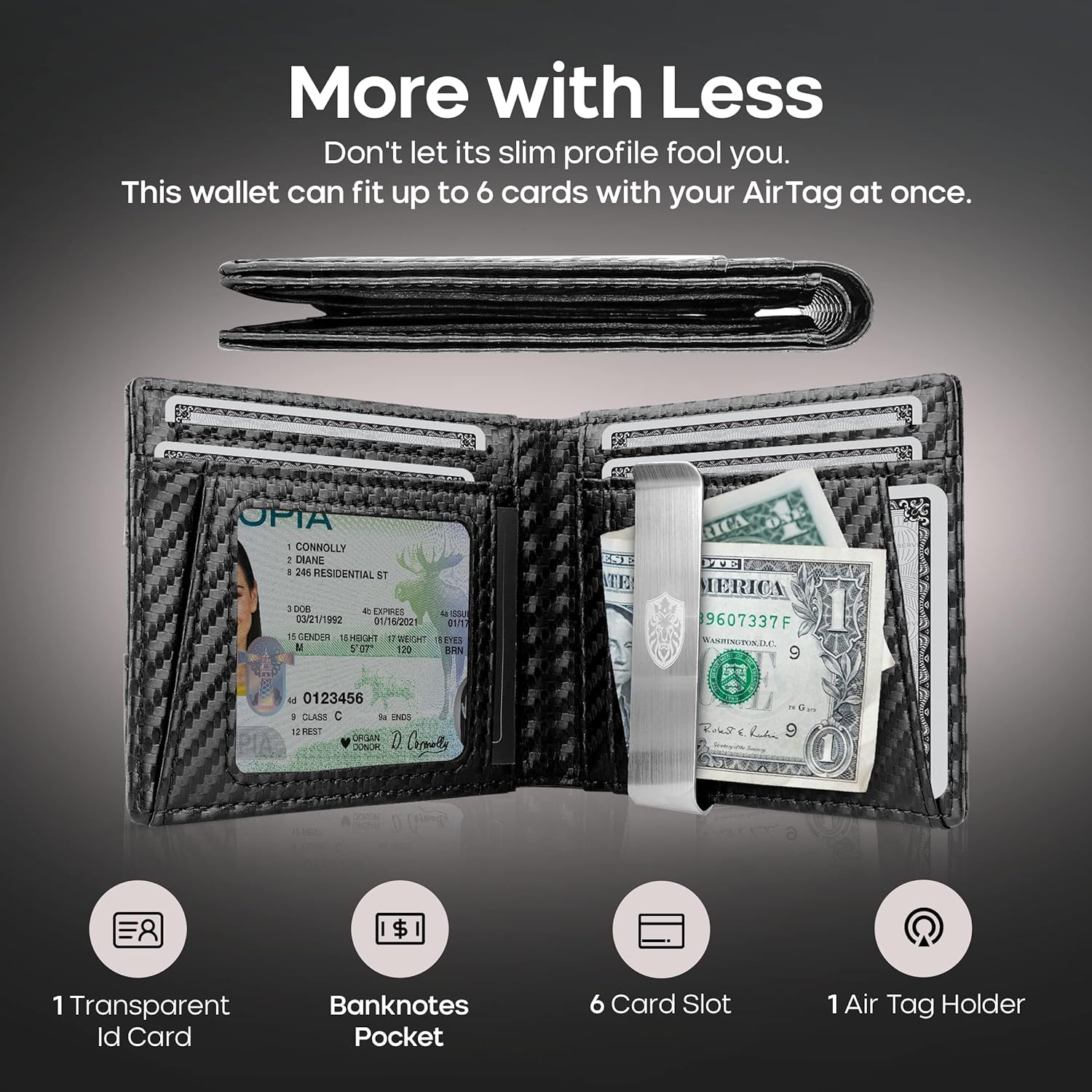 ALPHA PAIR Smart Wallet with Air Tag Holder & Clip - Minimalist Bifold RFID Blocking Wallet - Airtag Wallet Men with Money Clip - Wallet with Airtag Holder - Men Wallet with Airtag