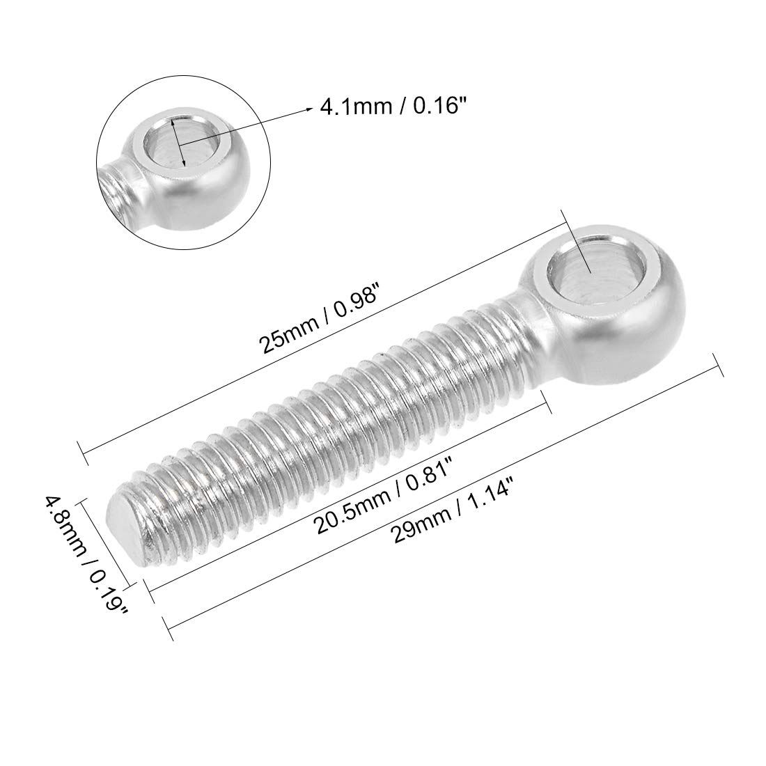 uxcell M5 x 25mm 304 Stainless Steel Machine Shoulder Lift Eye Bolt Rigging 10pcs
