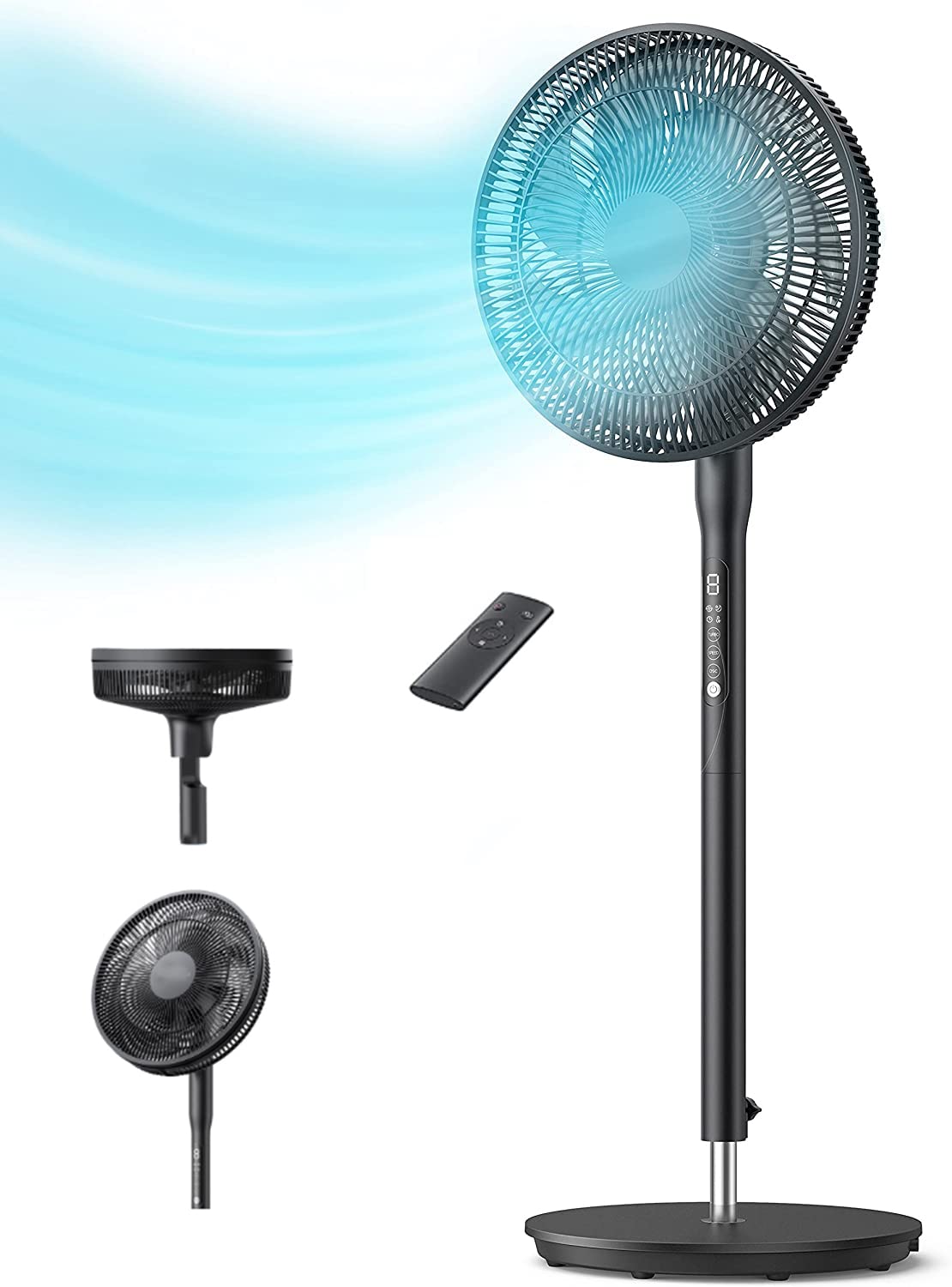 CTOMOA Fans for Home Bedroom, Pedestal Floor Fan with Remote, Standing Fan with Quiet DC Motor,12 Speed&Turbo Levels, 120°Oscillation, 8-Hour Timer, Adjustable Height for 43.5 to 46.8 Inch