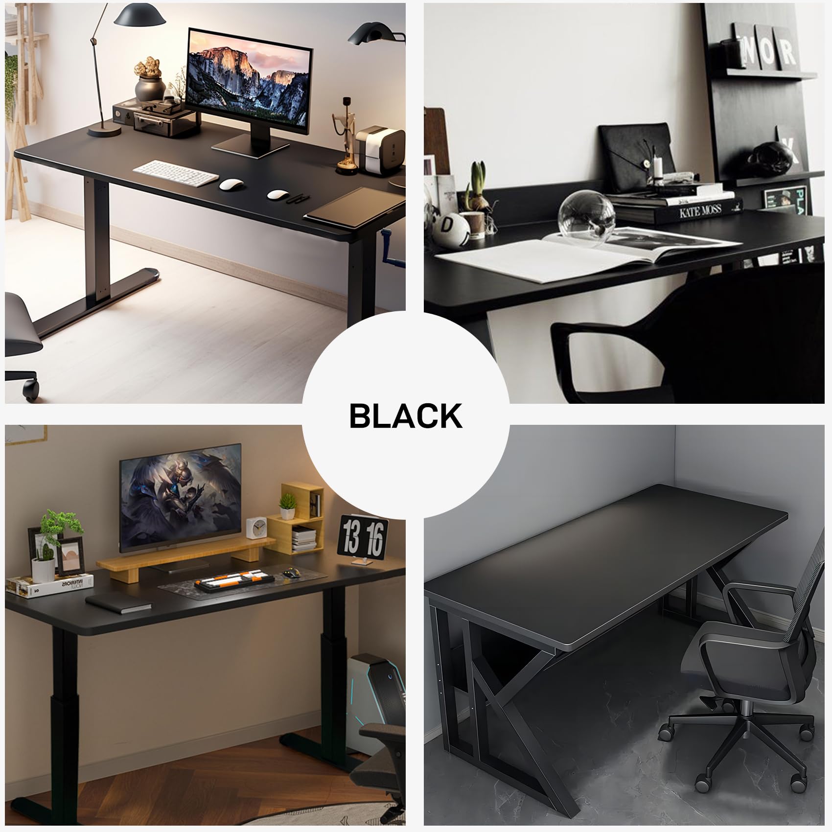 QLLY 55x24inch/140x60cm One-Piece Wood Tabletop, Solid Board Replacement Desktop, Universal Countertop for Table and Workstation (Black, 55 Inch/140cm)