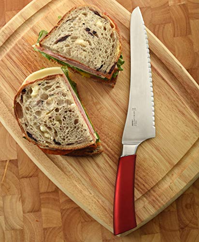 Norpro UNI Knife All Purpose Kitchen 8-inch Serrated Stainless Steel Blade for Tomatoes, Bread, Meat, Red