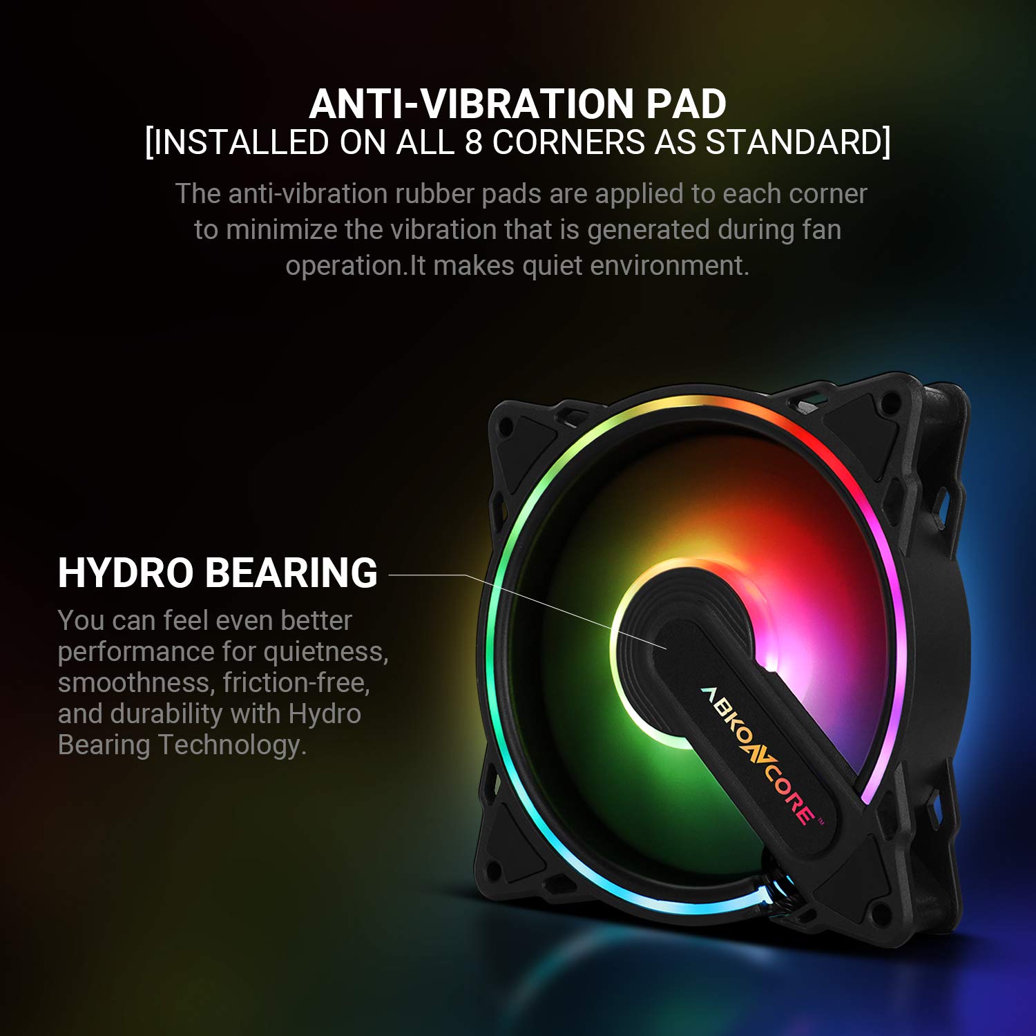 ABKONCORE HR120 RGB Fans, 3 Pack 120mm Computer Fans, 5V ARGB Motherboard SYNC/Remote Controller, Ajustable Fan Speed and Color, Hydro Bearing Case Fan with Fan Control Hub