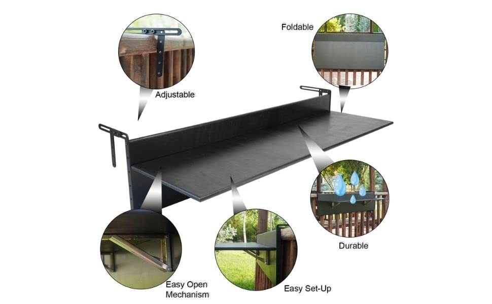 Balcony Bar Table for Railings, Outdoor Folding Deck Rail Table for Patio, Balcony Hanging Desk for Many Railings Compatible, Wooden Bar Serving Table for Porch (Walnut, XS: 21 x 11.8 Inches)