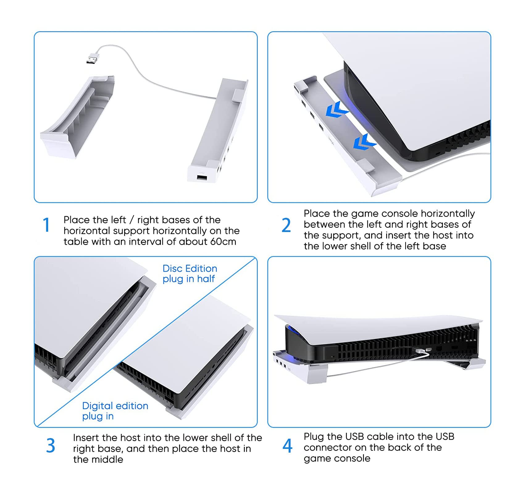 Beeka PS5 Horizontal Stand with Cooling Fan, Playstation 5 Accessories, Built in LED Light, Auto On Off, Extra USB Port, Compatible with White