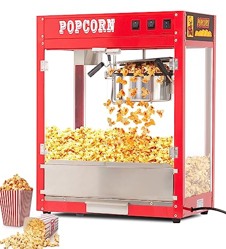 Garvee Commercial Popcorn Machine - Electric Extra Large Popcorn Popper Machine 8 oz Kettle, Popper Popcorn Maker for 60 Cups for Batch,Movie Theater Poppers Machine with 10 PACK Popcorn Buckets