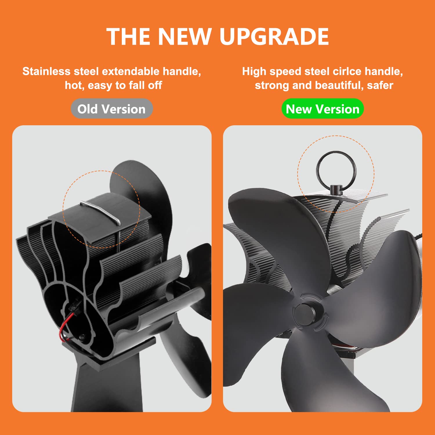 DOMAS 4-Blade Heat Powered Stove Fan for Wood / Log Burner/Fireplace increases 80% more warm air than 2 blade fan