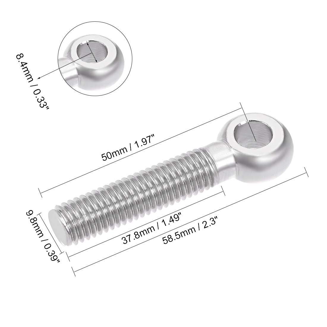 uxcell M10 x 50mm 304 Stainless Steel Machine Shoulder Lift Eye Bolt Rigging 20pcs
